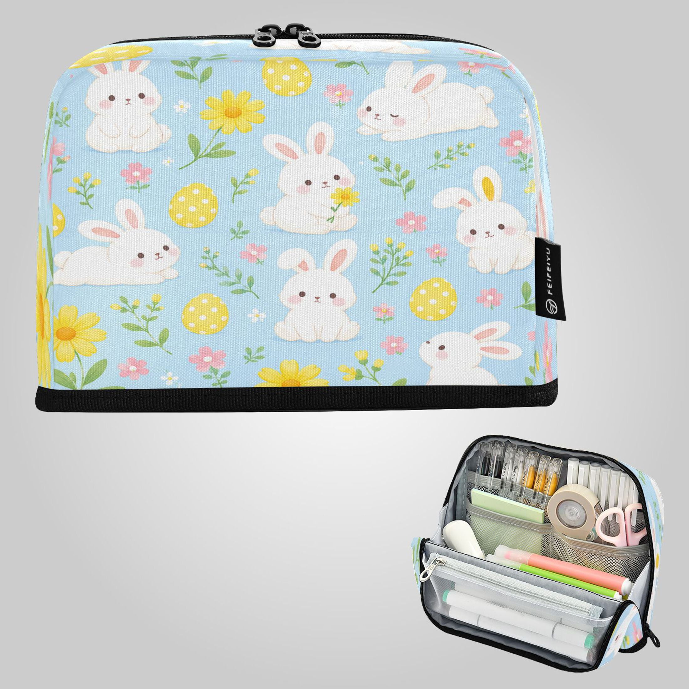 8.3"x5.9" Large-Capacity Multi-Pocket Vertical Pencil Case Cute Easter ...