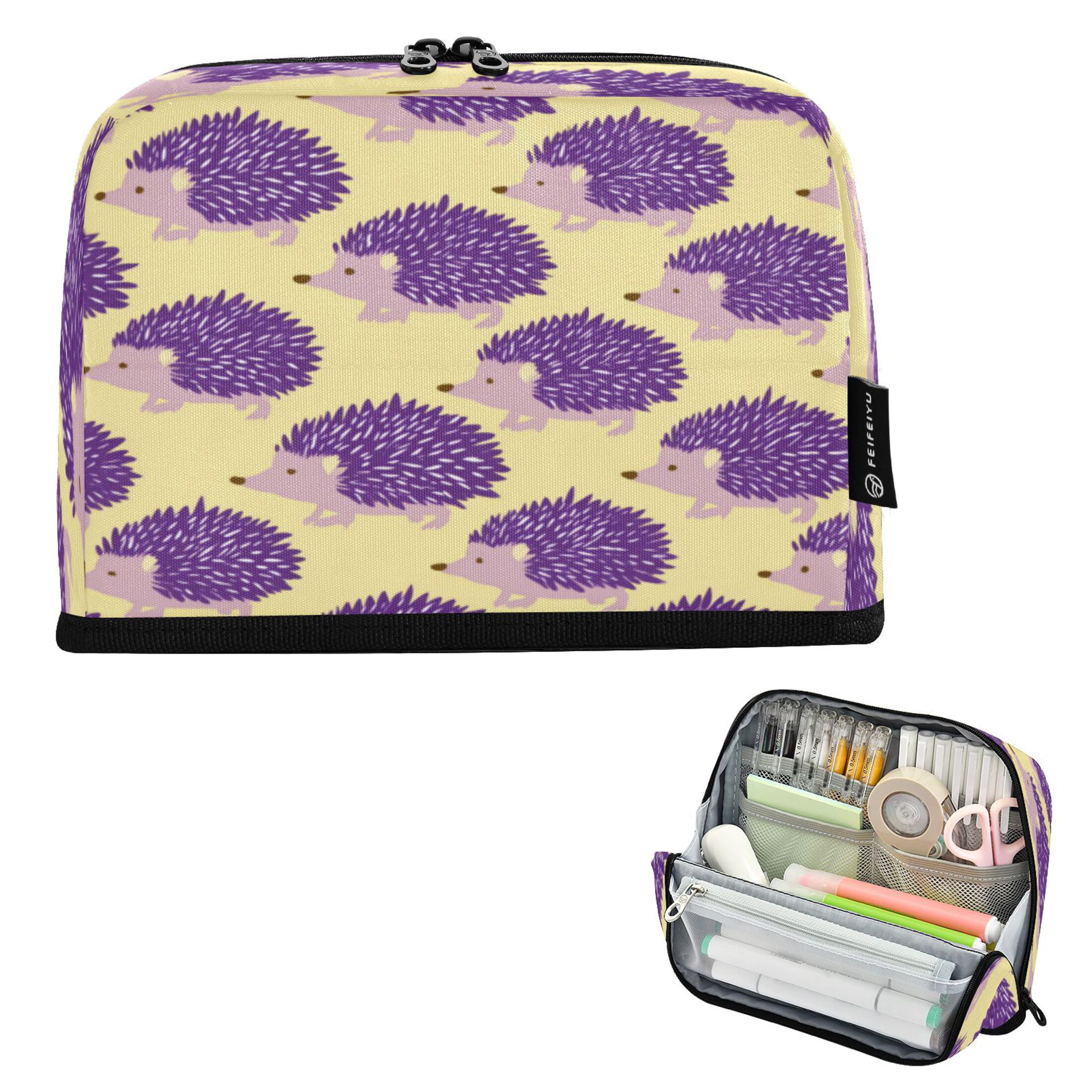 8.3"x5.9" Large-Capacity Multi-Pocket Vertical Pencil Case Cute Purple ...