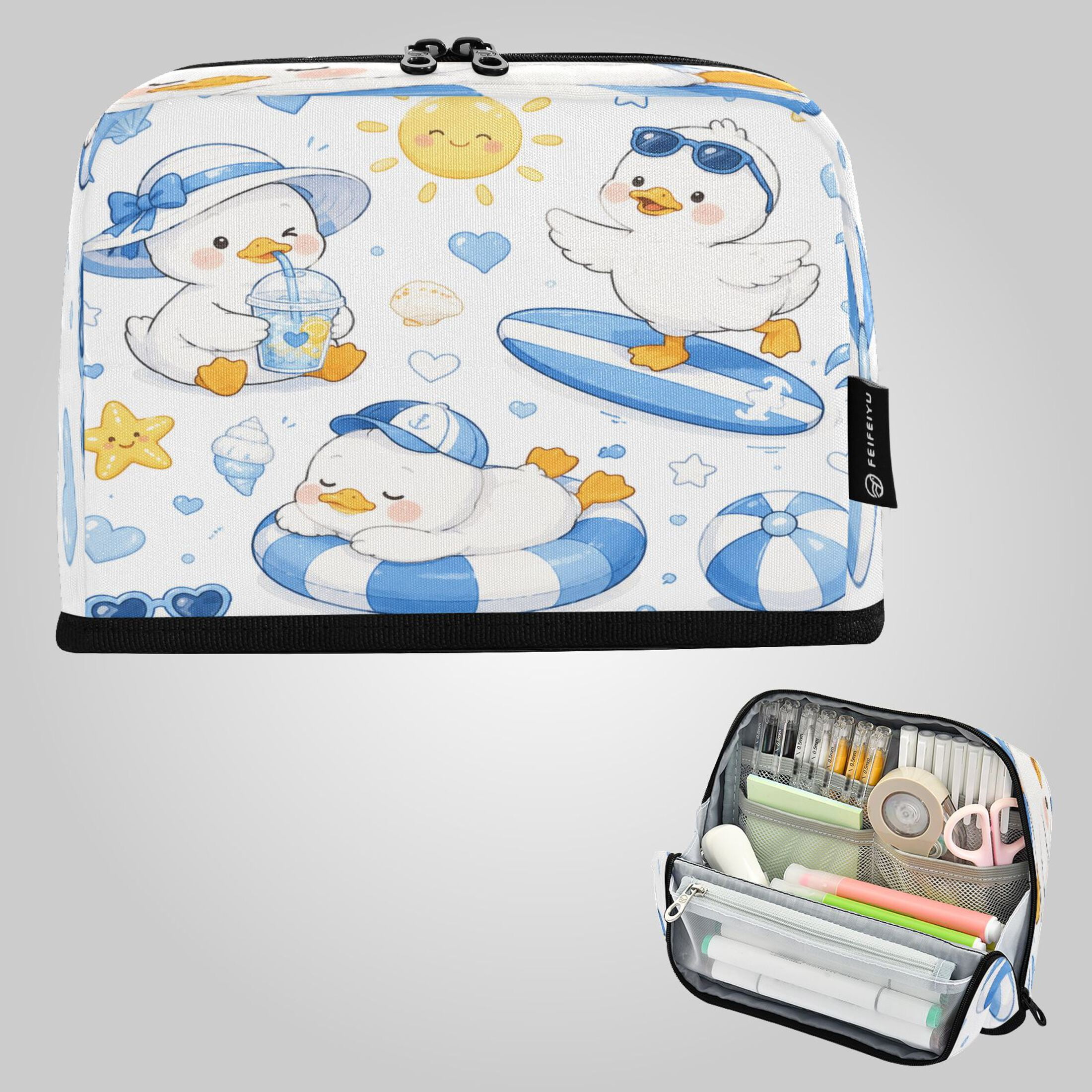 8.3"x5.9" Large-Capacity Multi-Pocket Vertical Pencil Case Cute Summer ...