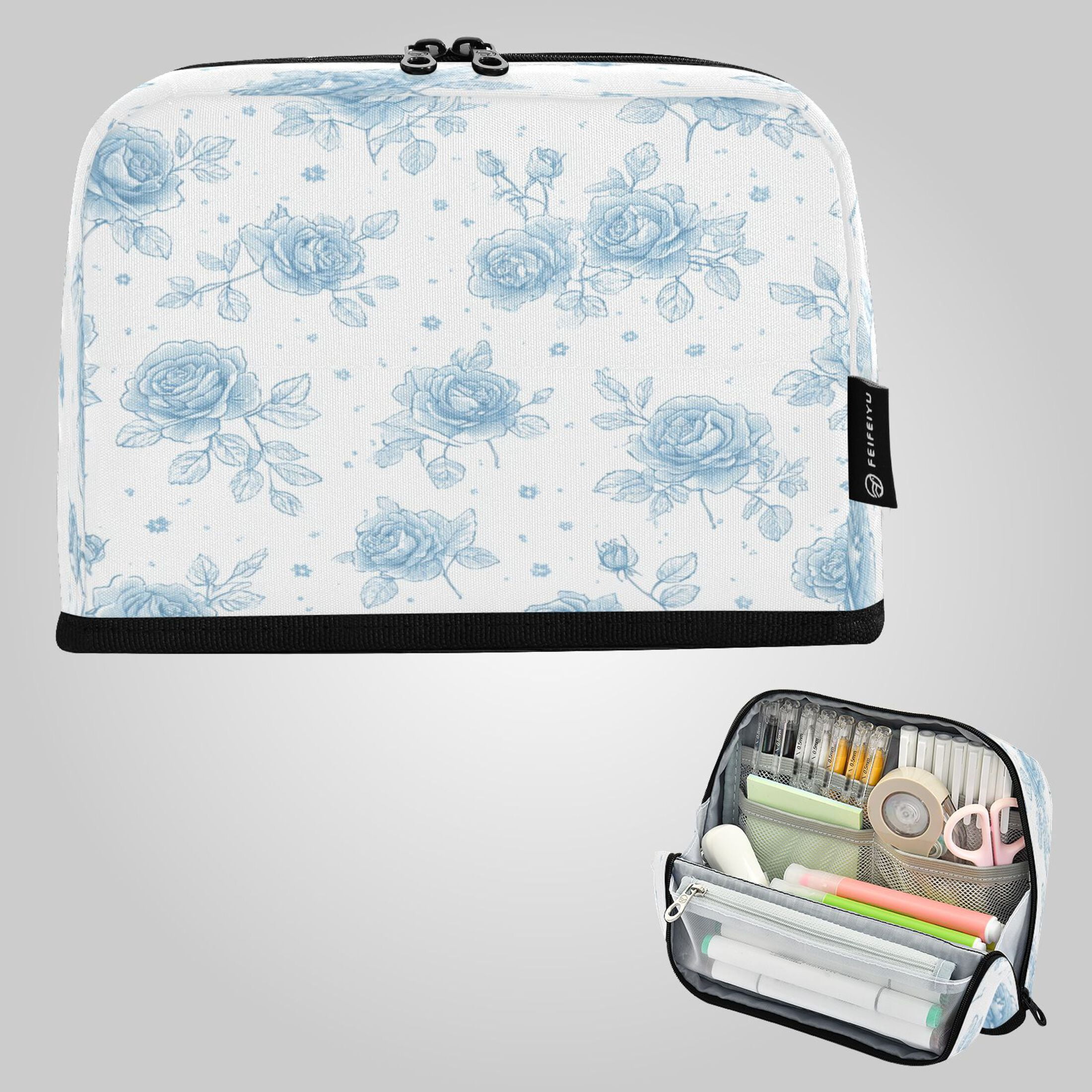 8.3"x5.9" Large-Capacity Multi-Pocket Vertical Pencil Case Elegant Blue ...