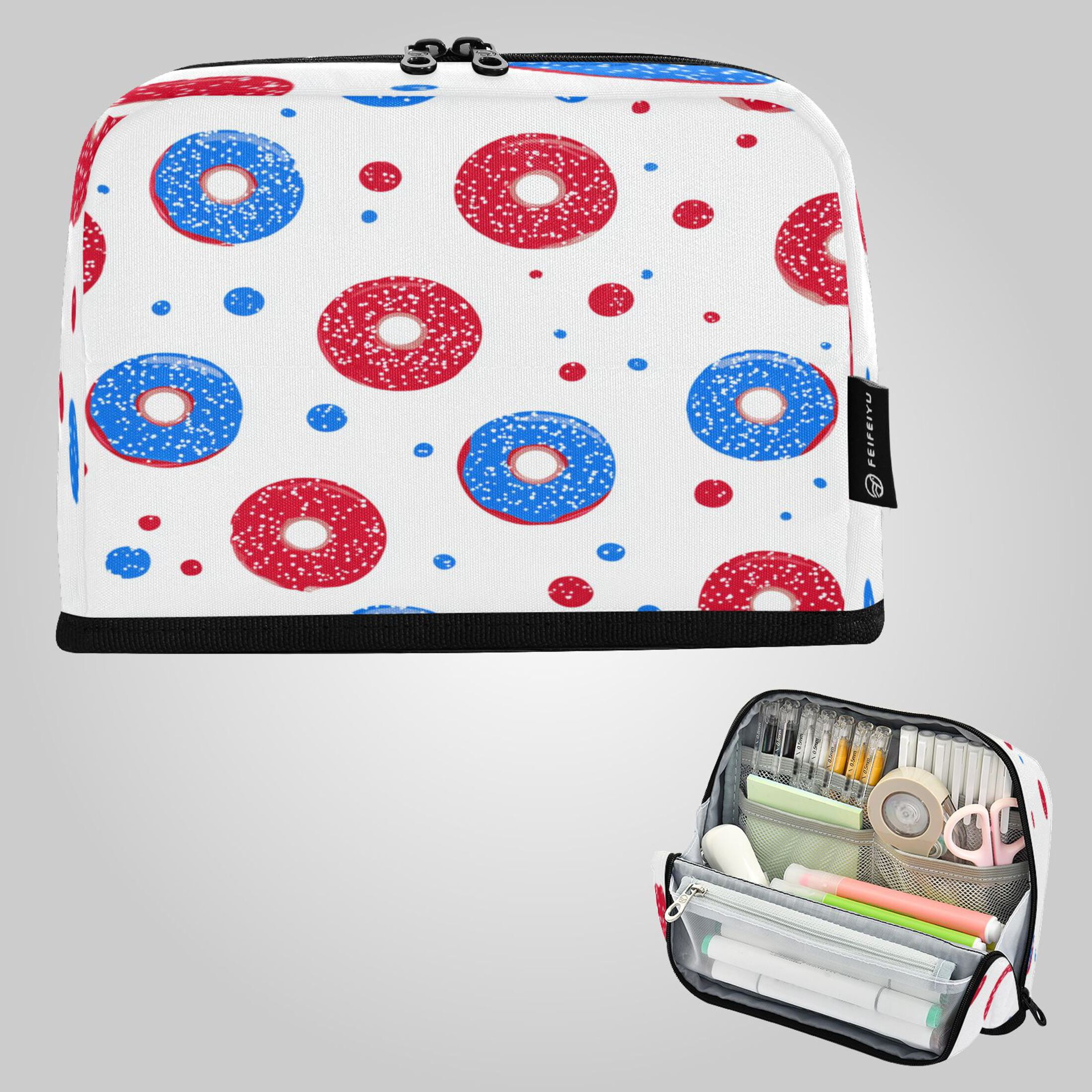 8.3"x5.9" Large-Capacity Multi-Pocket Vertical Pencil Case Fun Red Blue ...