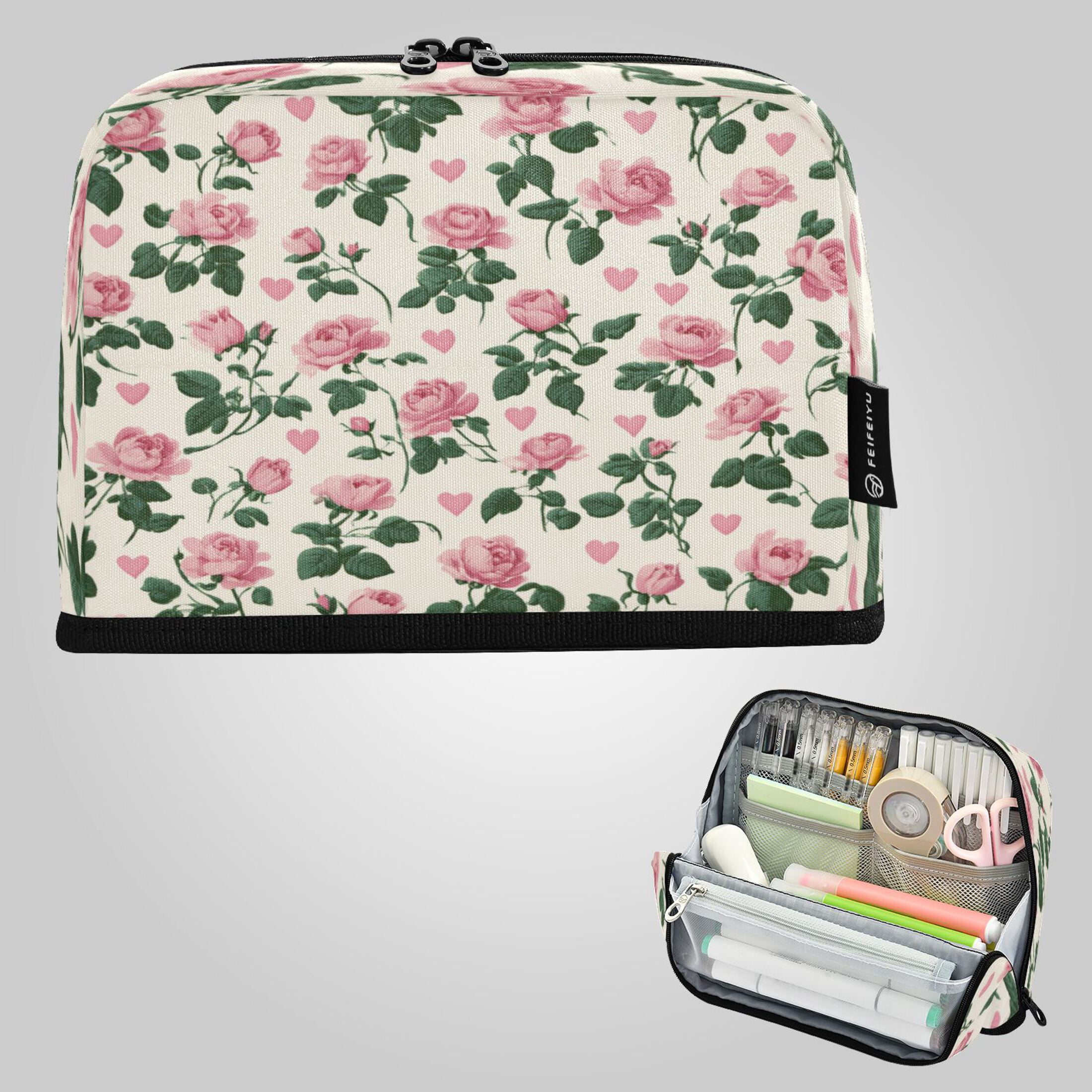 8.3"x5.9" Large-Capacity Multi-Pocket Vertical Pencil Case Gentle Rose ...