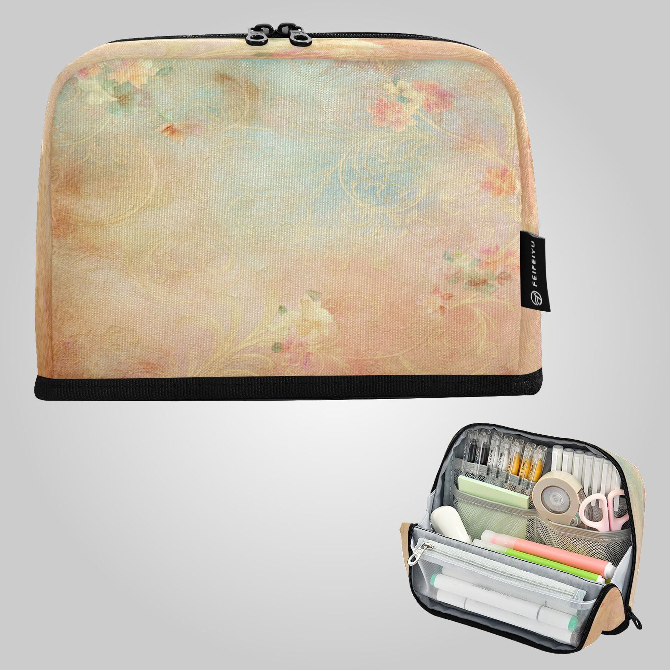 8.3"x5.9" Large-Capacity Multi-Pocket Vertical Pencil Case Golden ...