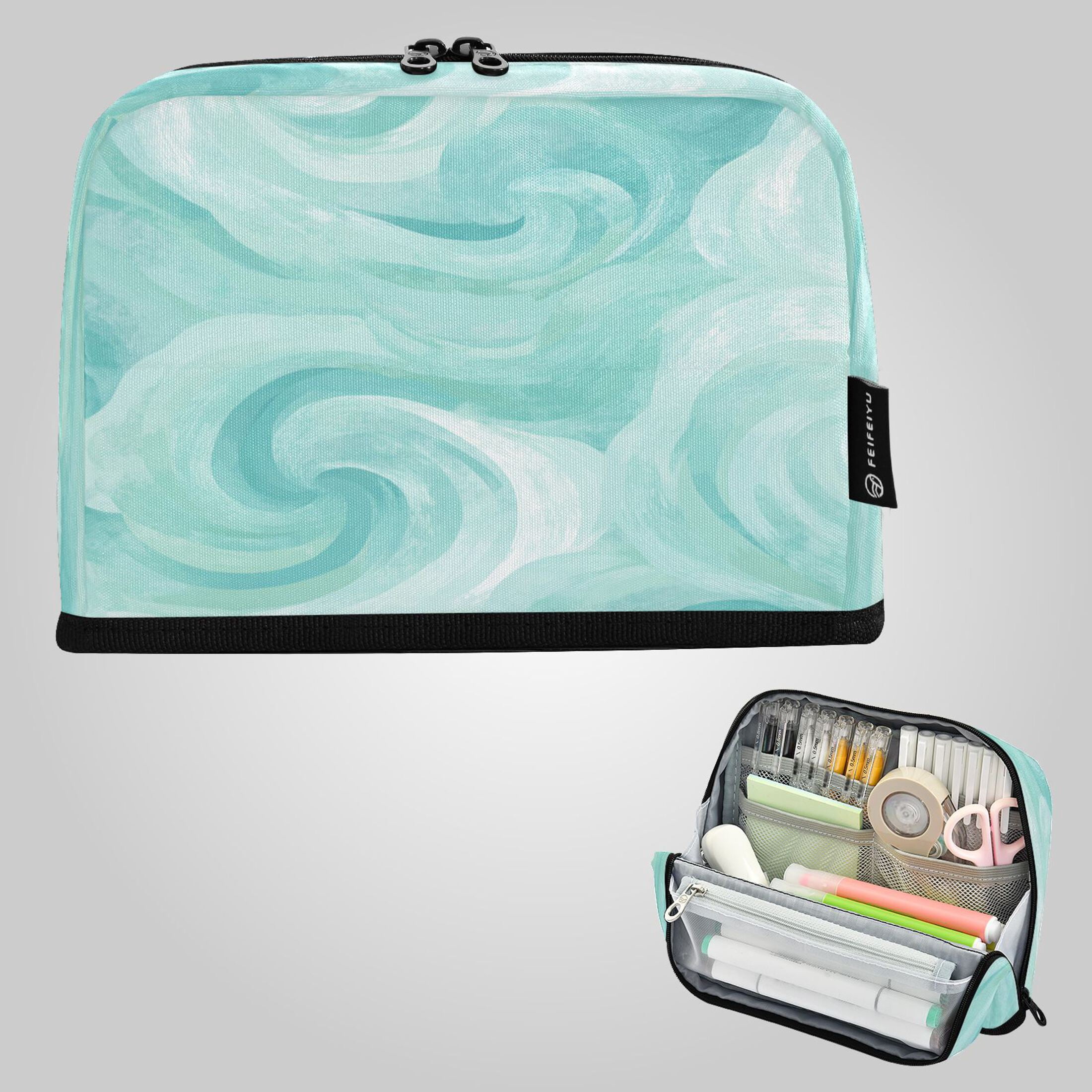 8.3"x5.9" Large-Capacity Multi-Pocket Vertical Pencil Case Mint Swirl ...