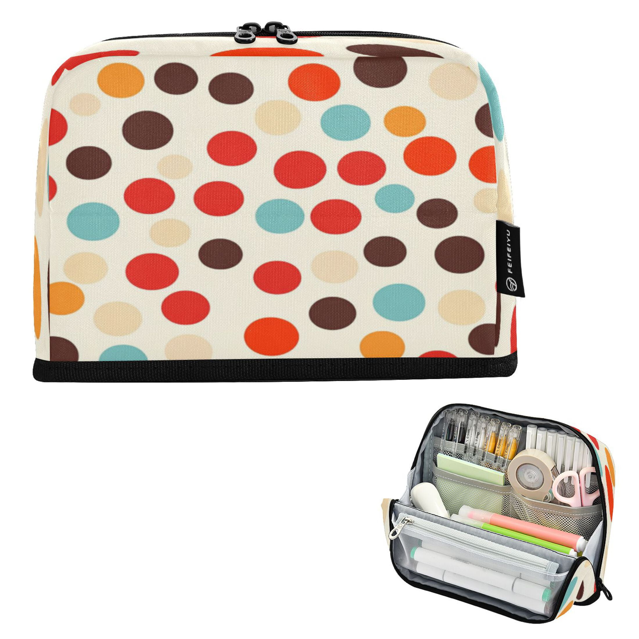 8.3"x5.9" Large-Capacity Multi-Pocket Vertical Pencil Case Polka Dots ...