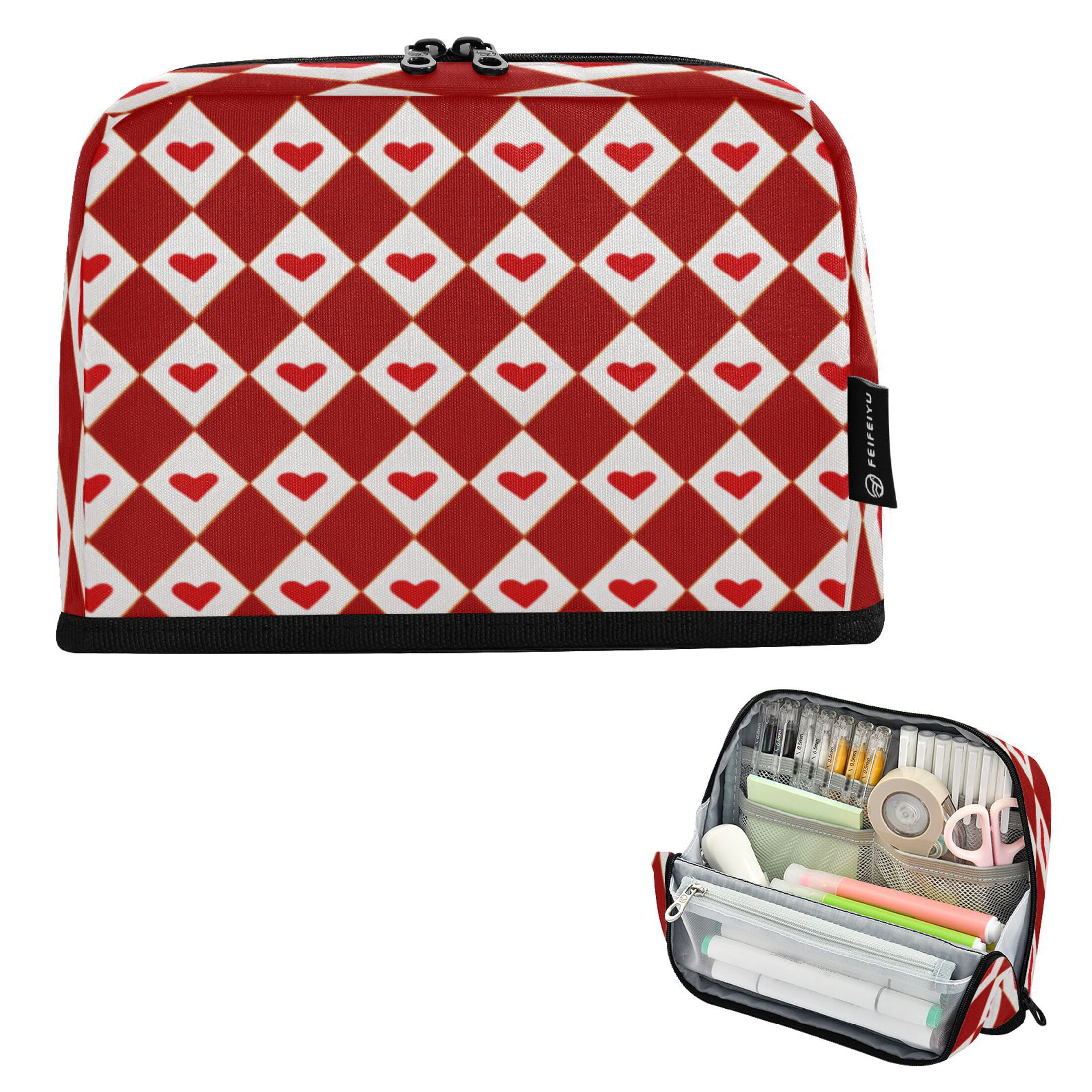 8.3"x5.9" Large-Capacity Multi-Pocket Vertical Pencil Case Red Hearts ...