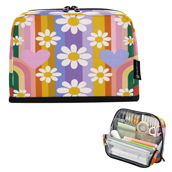 8.3"x5.9" Large-Capacity Multi-Pocket Vertical Pencil Case Retro ...