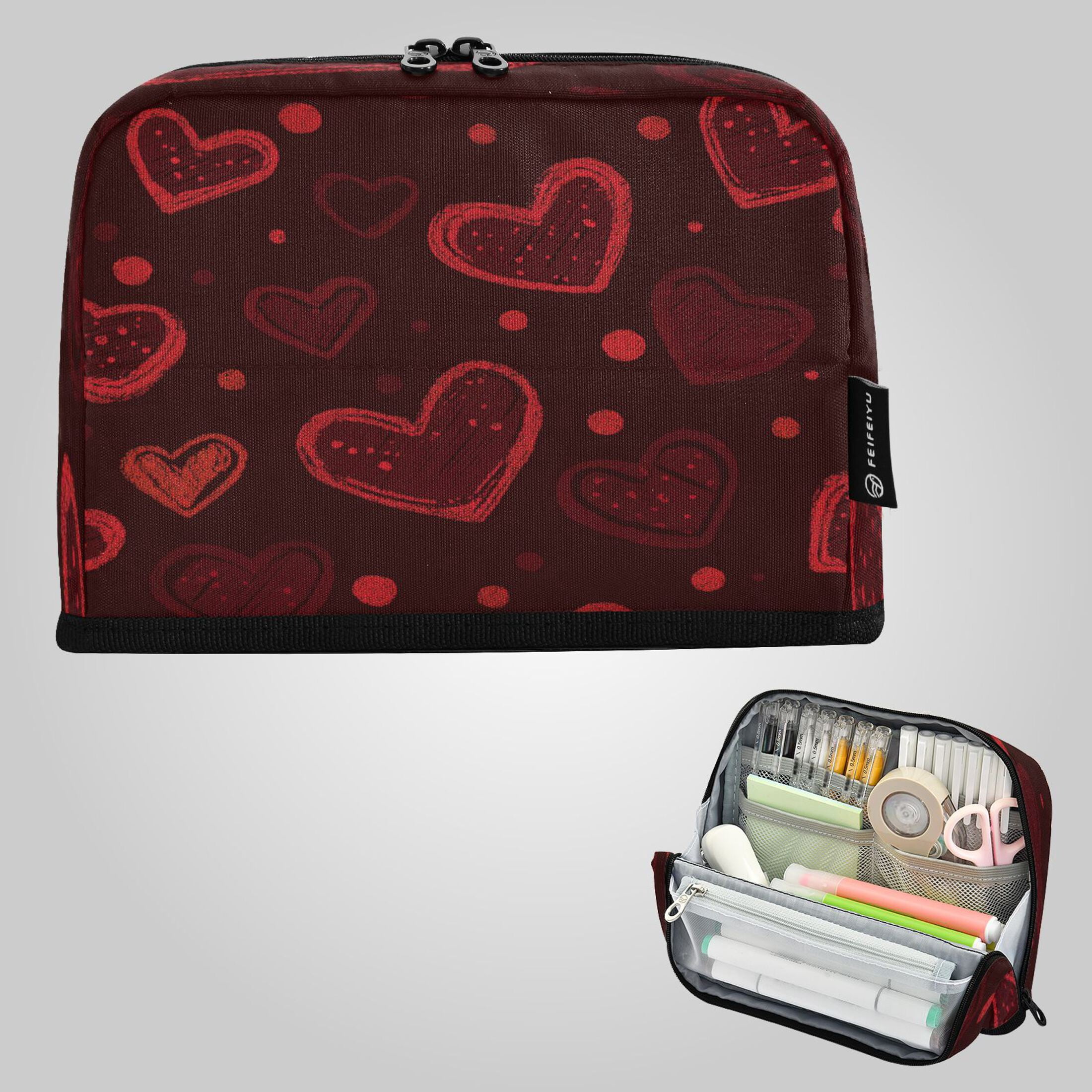 8.3"x5.9" Large-Capacity Multi-Pocket Vertical Pencil Case Rustic Red ...