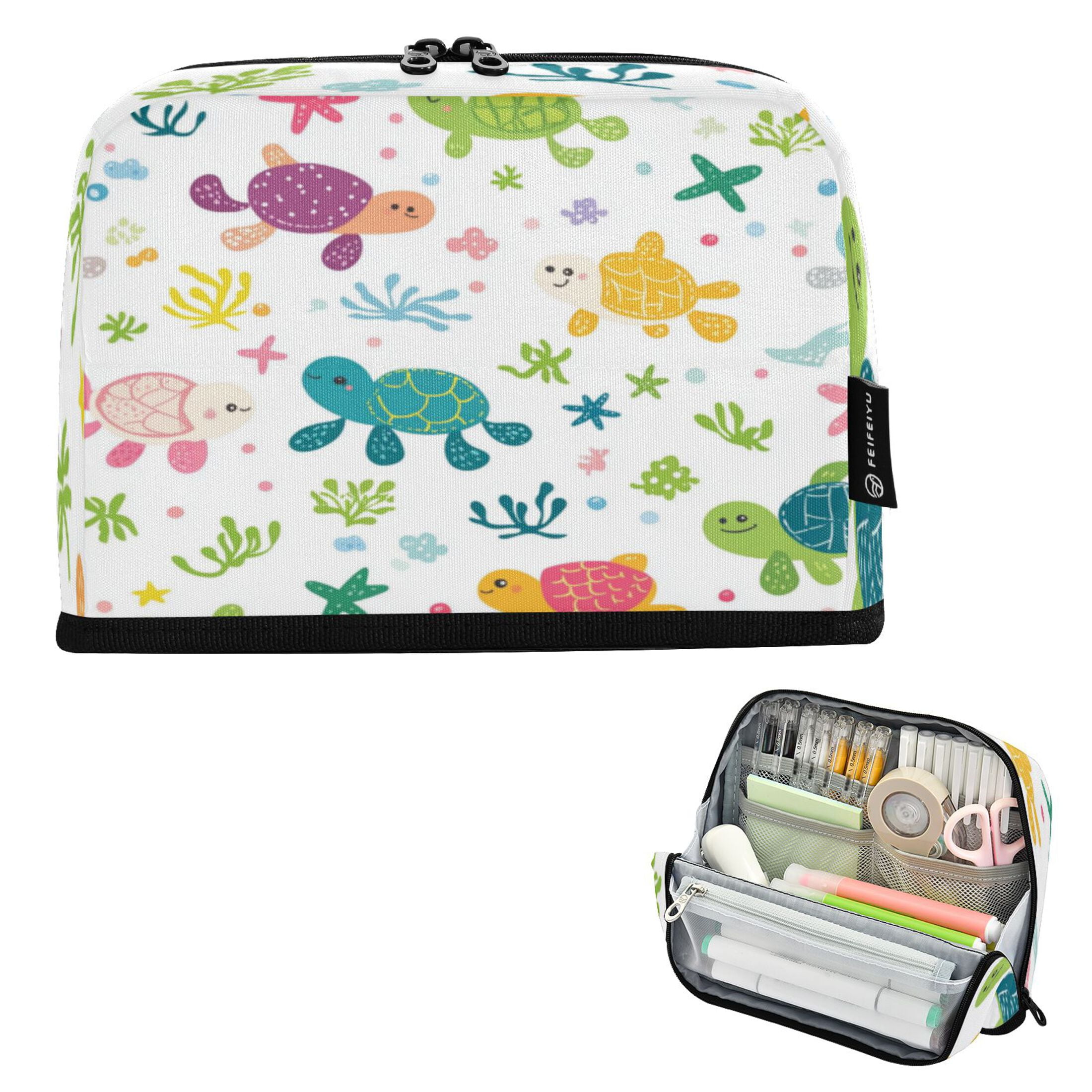 8.3"x5.9" Large-Capacity Multi-Pocket Vertical Pencil Case Sea Turtles ...
