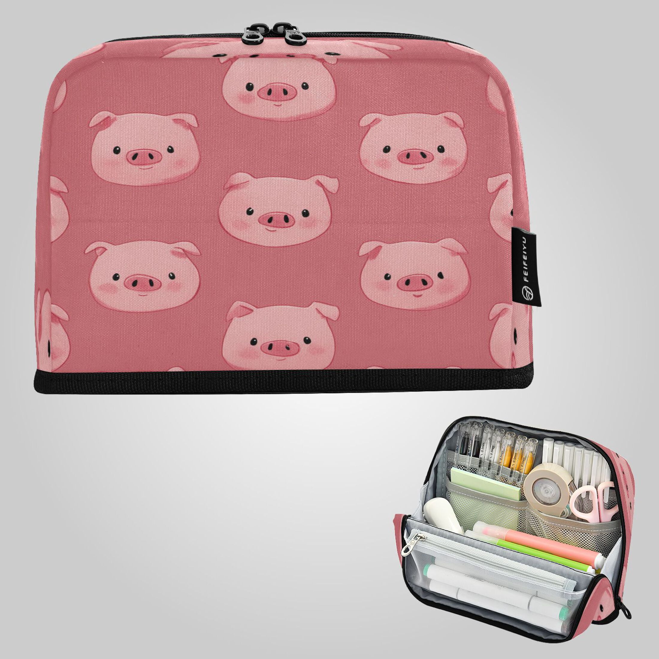 8.3"x5.9" Large-Capacity Multi-Pocket Vertical Pencil Case Simple Pink ...