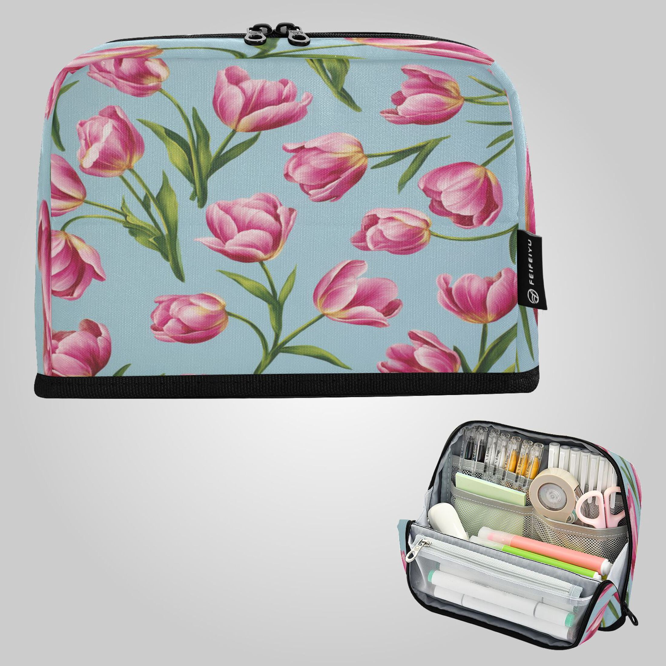 8.3"x5.9" Large-Capacity Multi-Pocket Vertical Pencil Case Spring Tulip ...