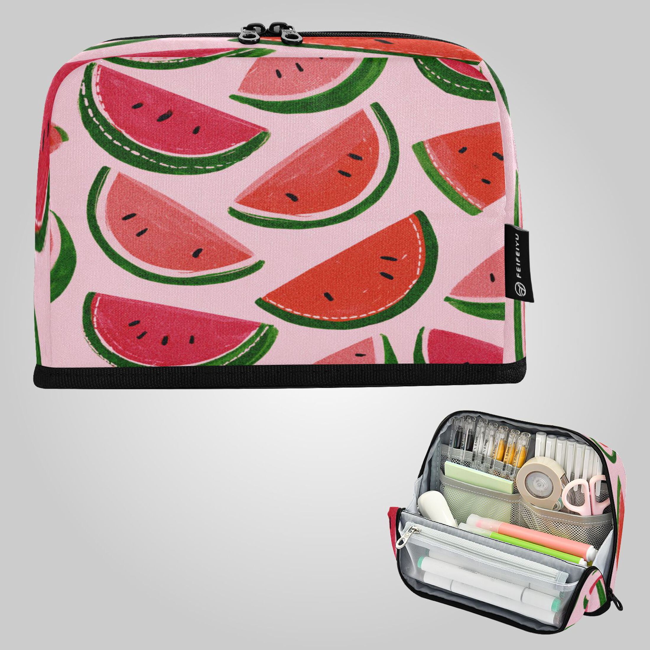 8.3"x5.9" Large-Capacity Multi-Pocket Vertical Pencil Case Summer Melon ...