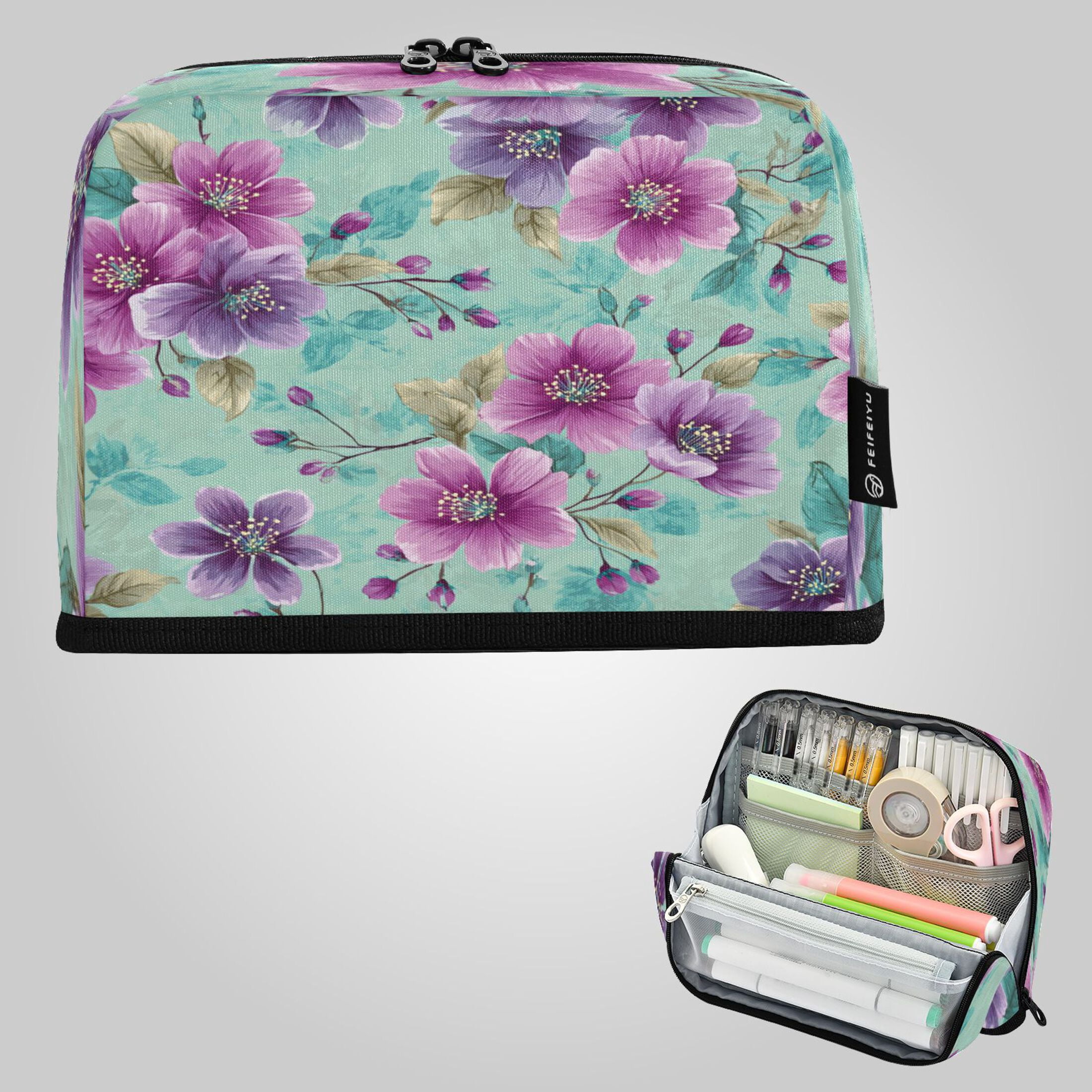 8.3"x5.9" Large-Capacity Multi-Pocket Vertical Pencil Case Teal Purple ...
