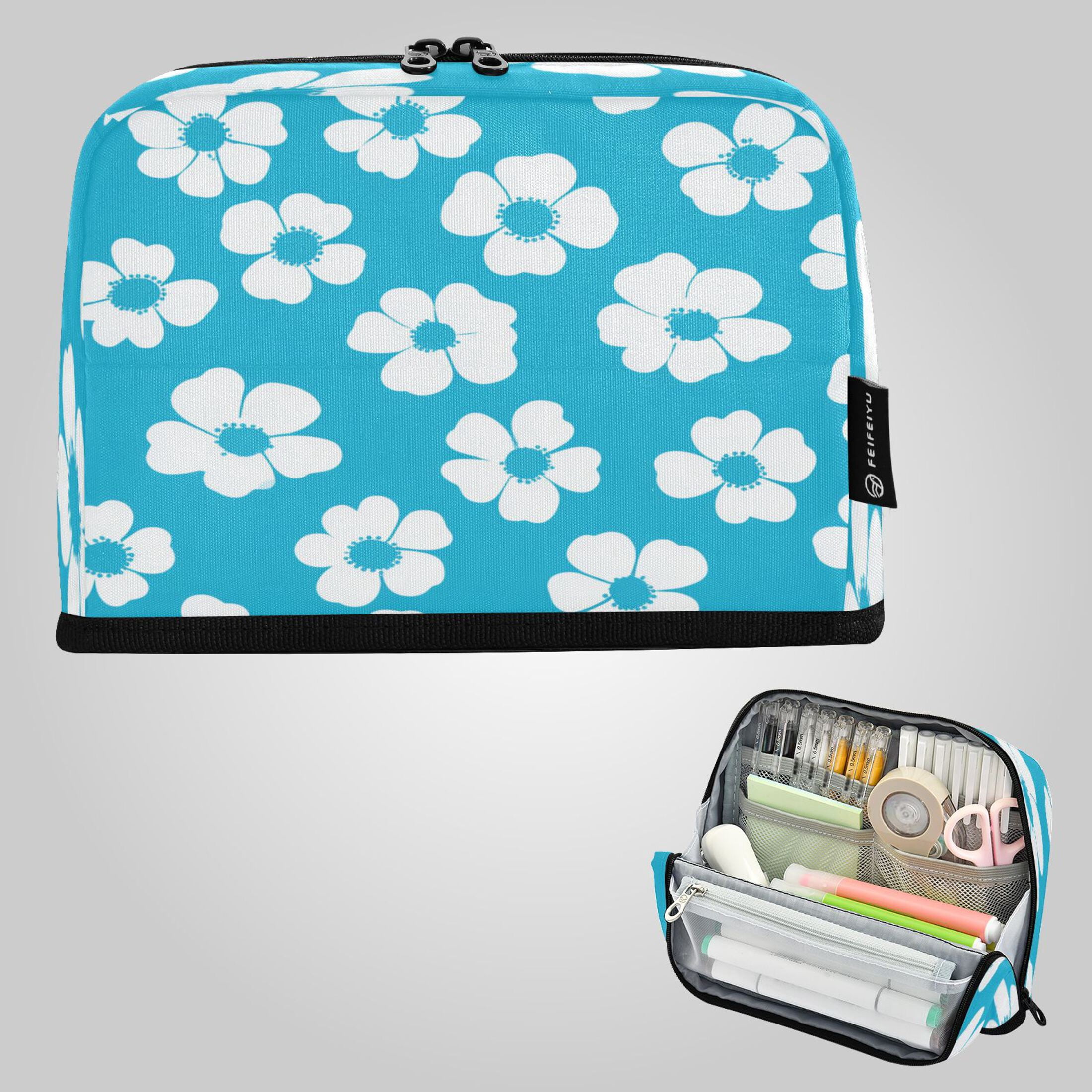 8.3"x5.9" Large-Capacity Multi-Pocket Vertical Pencil Case Turquoise ...