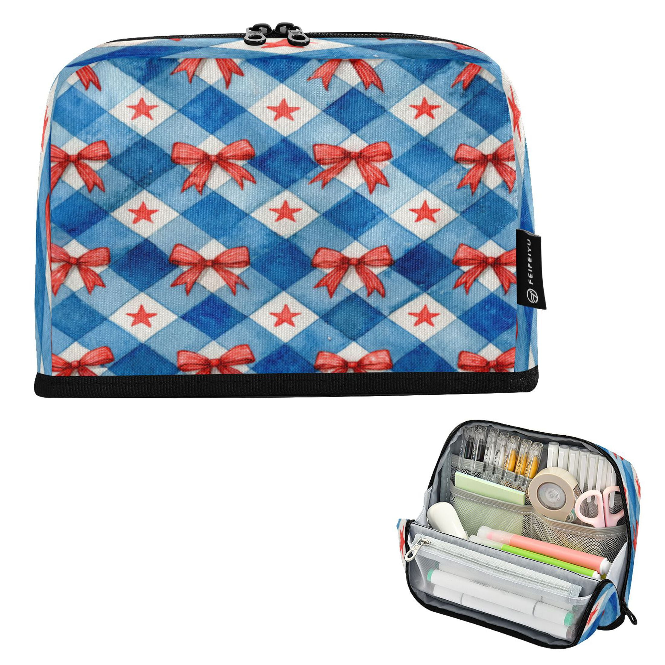8.3"x5.9" Large-Capacity Multi-Pocket Vertical Pencil Case Vibrant Red Bows Pattern - Walmart.com