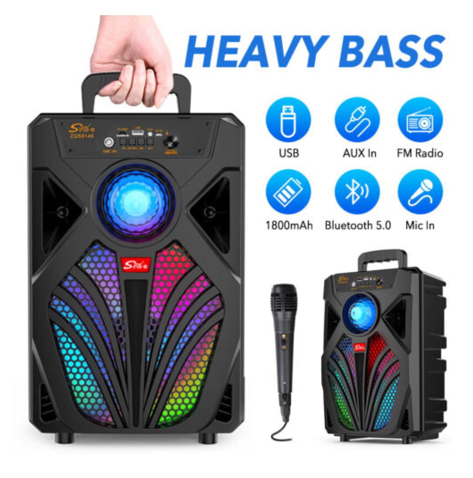 8" 3000W Portable Bluetooth Speaker Sub woofer Heavy Bass Sound System ...