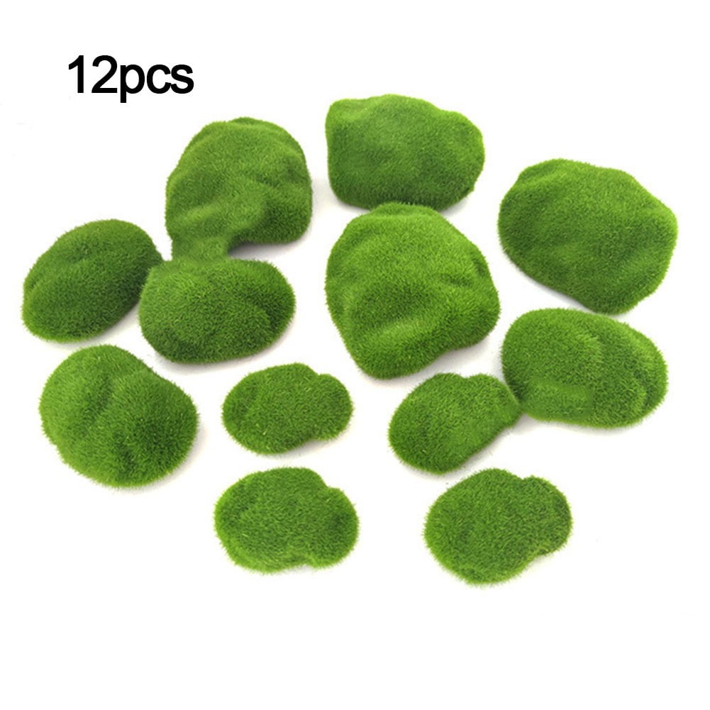 8-30Pcs Artificial Rocks With Moss Green Fake Moss Pebbles Stone For ...