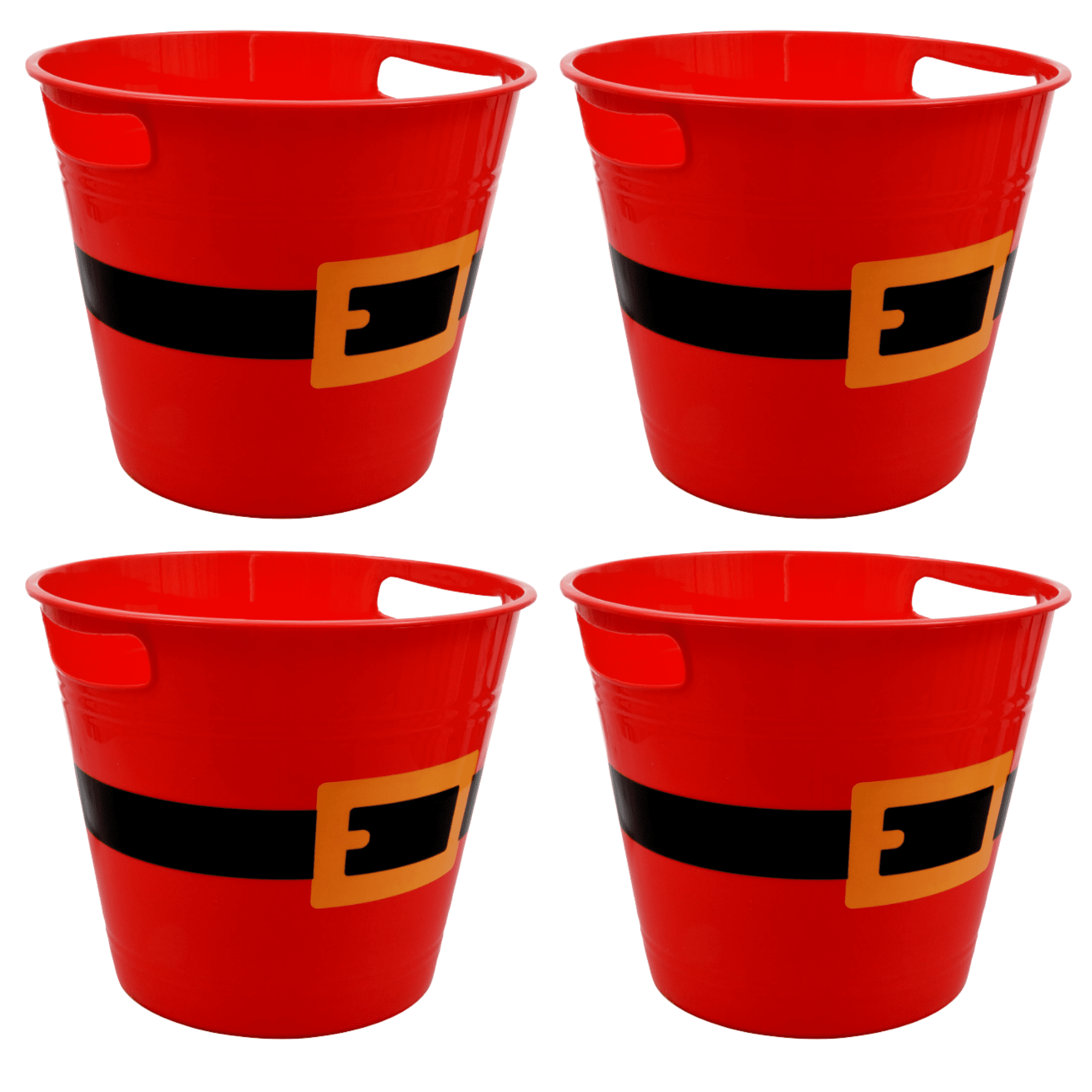 8.32" Santa Belt Christmas Buckets, Red Plastic Pails for Decor, Storage, Party Favors, Pack of ...