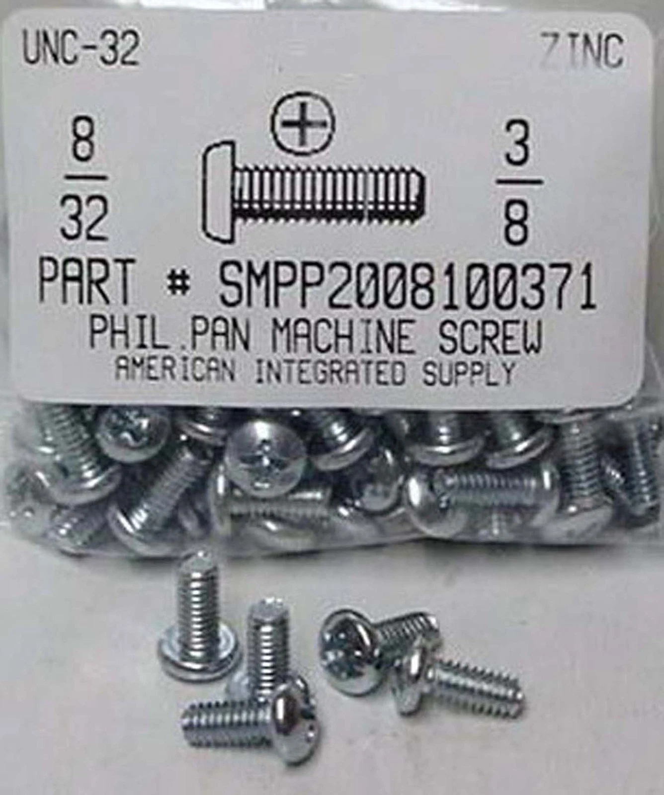 #8-32X3/8 Pan Head Phillips Machine Screws Steel Zinc Plated (100 ...
