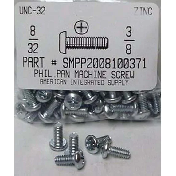 #8-32X3/8 Pan Head Phillips Machine Screws Steel Zinc Plated (100 ...