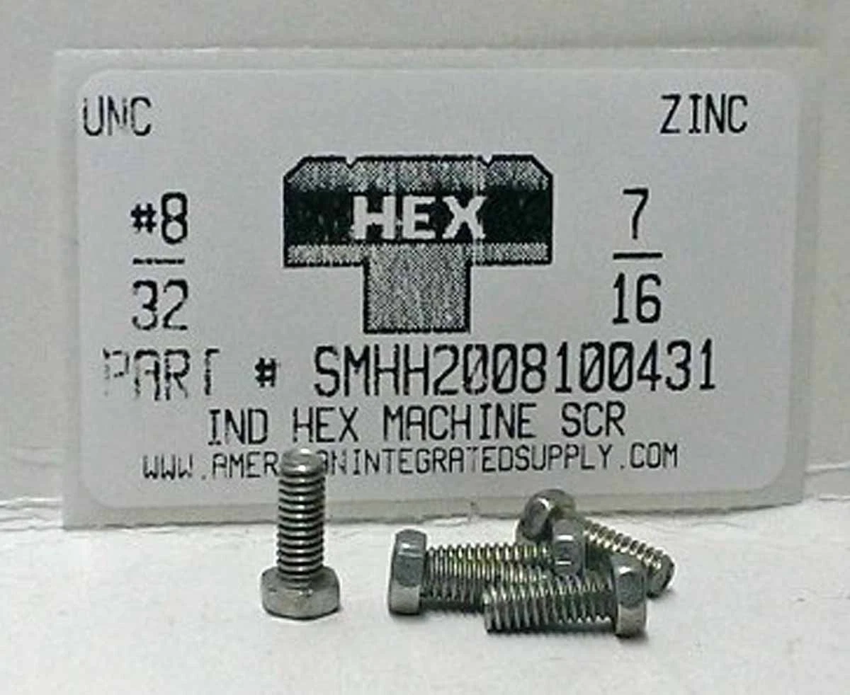 #8-32X7/16 Indented Hex Head Machine Screws Steel Zinc Plated (50 ...