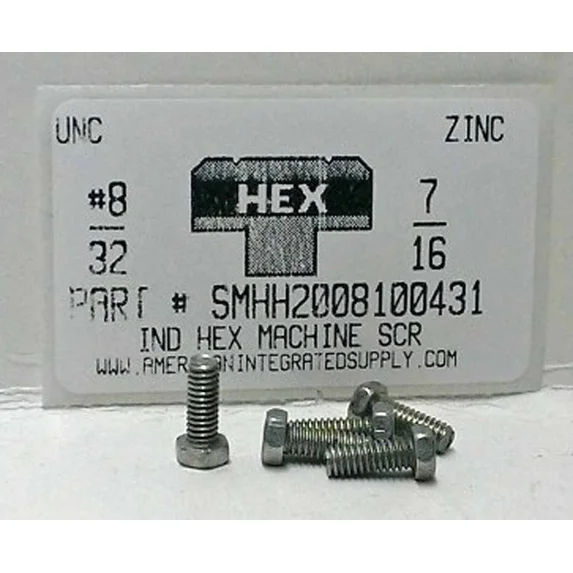 #8-32X7/16 Indented Hex Head Machine Screws Steel Zinc Plated (50 ...