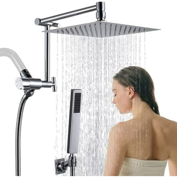 8" Metal Rain Shower Head with Handheld Spray Combo, 4 Settings Shower ...