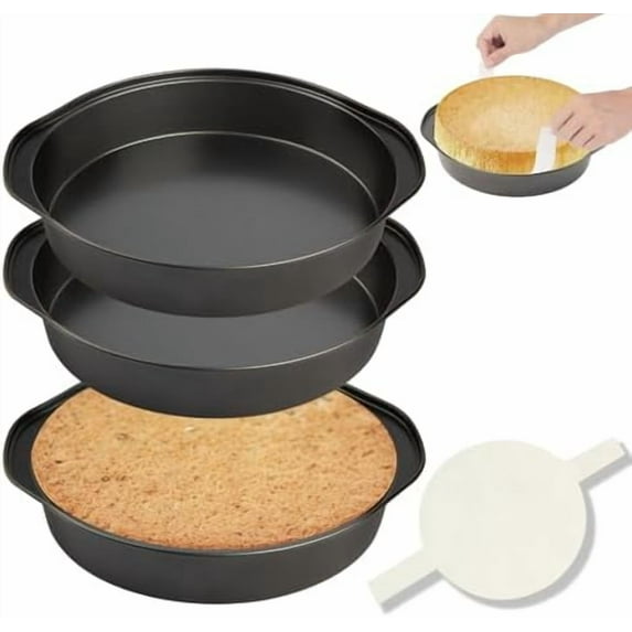 8" Round Cake Pan, 3PCS Nonstick Cake Pans with 100 PCS Parchment Paper ...