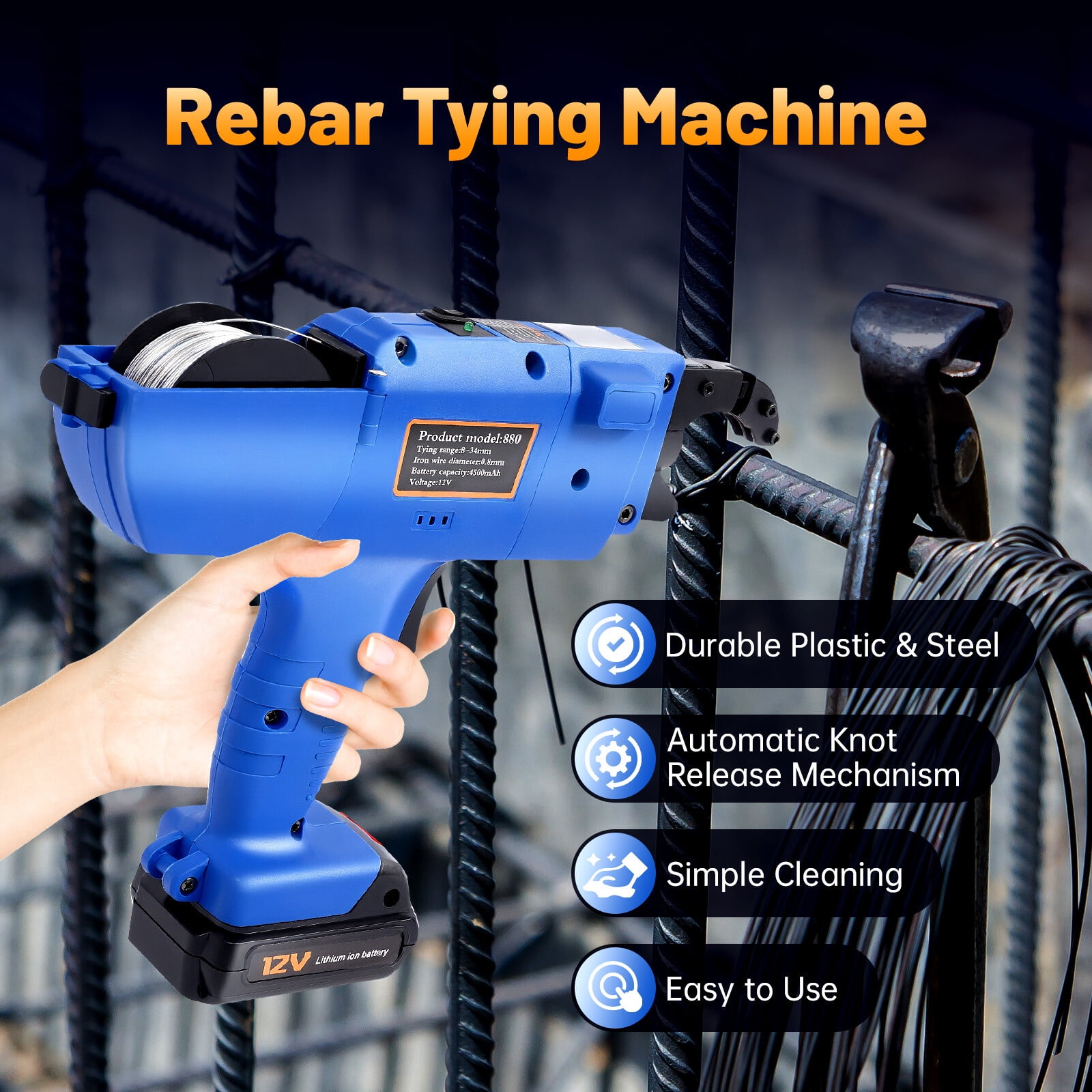 8-34mm Rebar Tier Tying Machine Rebar Tie Gun Automatic Steel Bar Rod ...