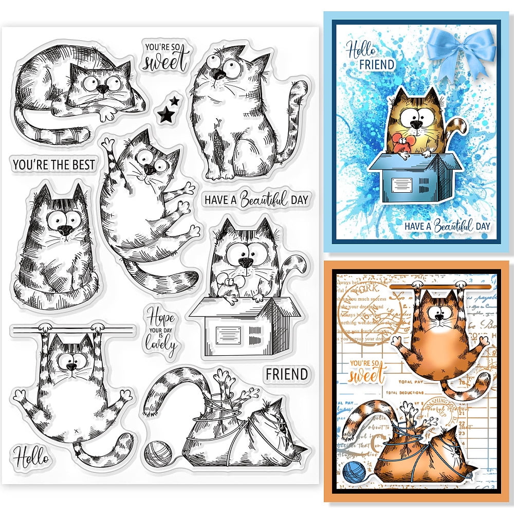 8.3x5.8in Cartoon Cat Clear Stamps Lovely Cat Silicone Stamp Wish Words ...