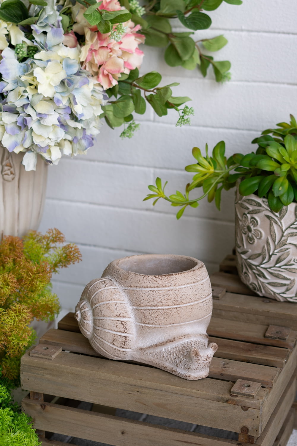 8.3x7x4.7" Decorative Sand and Cement Snail Planter with Textured Beige ...
