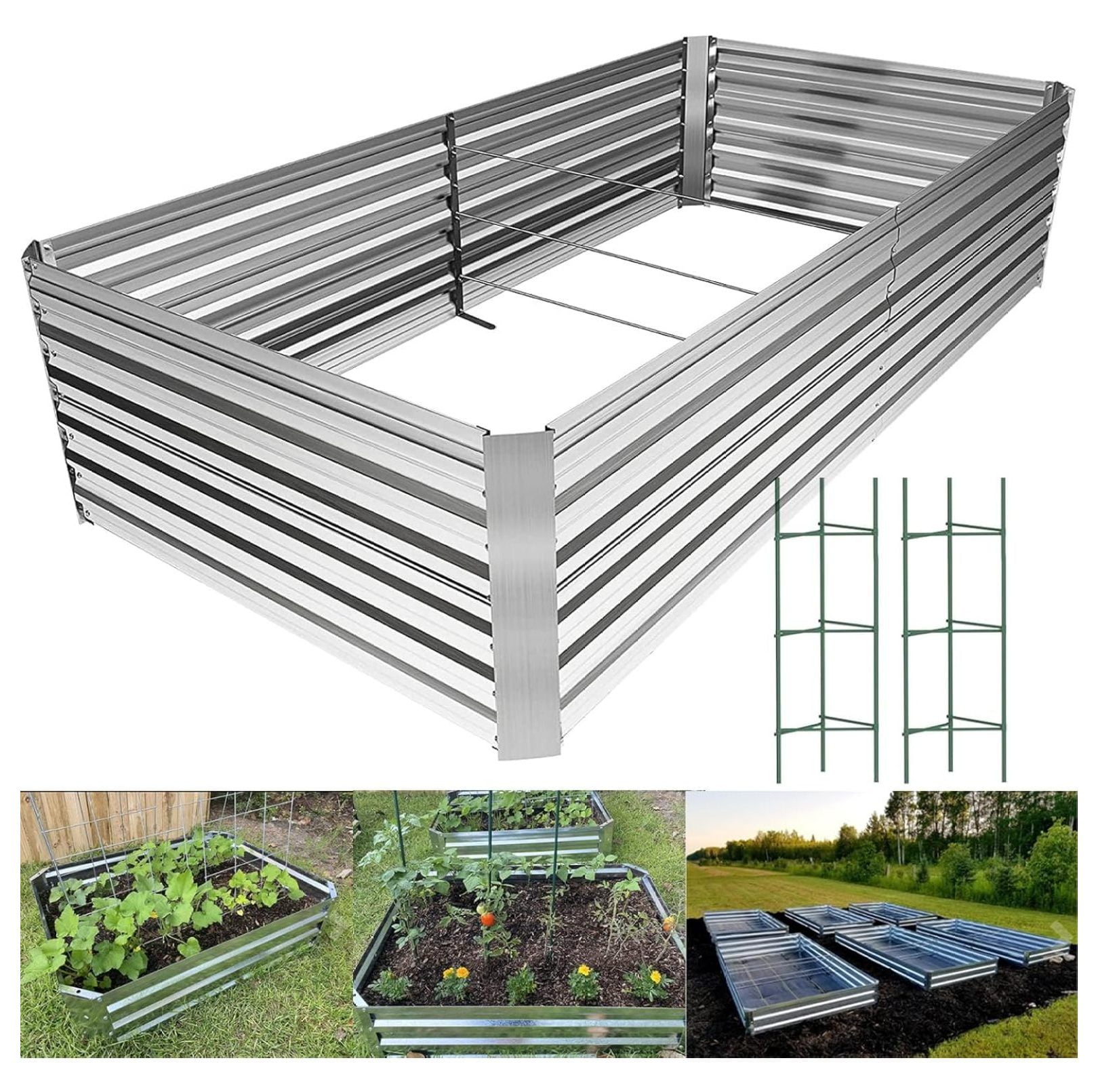 8×4×2 FT Galvanized Raised Garden Bed with 2Pcs Tomato Cage,Large Metal ...