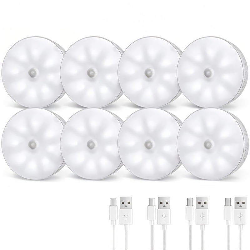 8/4 Packs of Rechargeable Cabinet Lights with Motion Sensors, Round ...