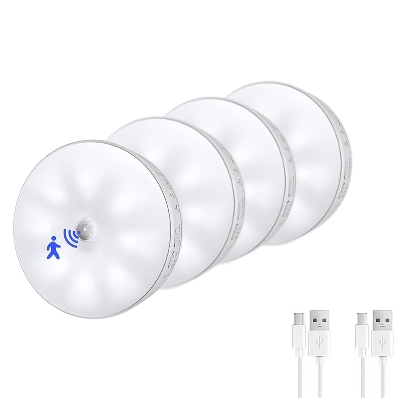 8/4 Packs of Rechargeable Cabinet Lights with Motion Sensors, Round ...