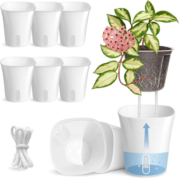 8 4" Self Watering Pots for Indoor , Clear Inner Cup, Small White ...