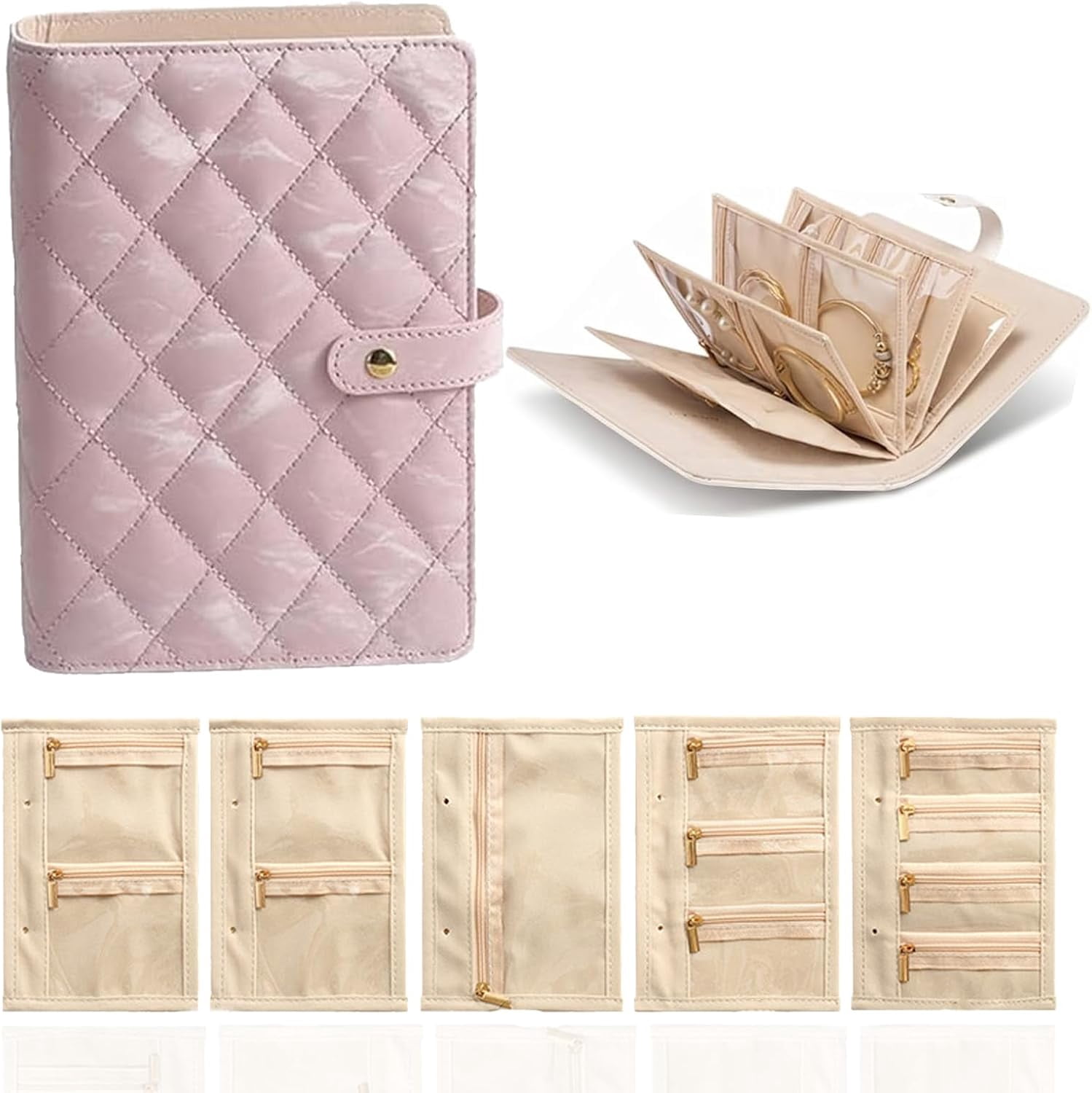 8.4 x 5.7 in Travel Jewelry Notebook Portable Leather Case for Women ...