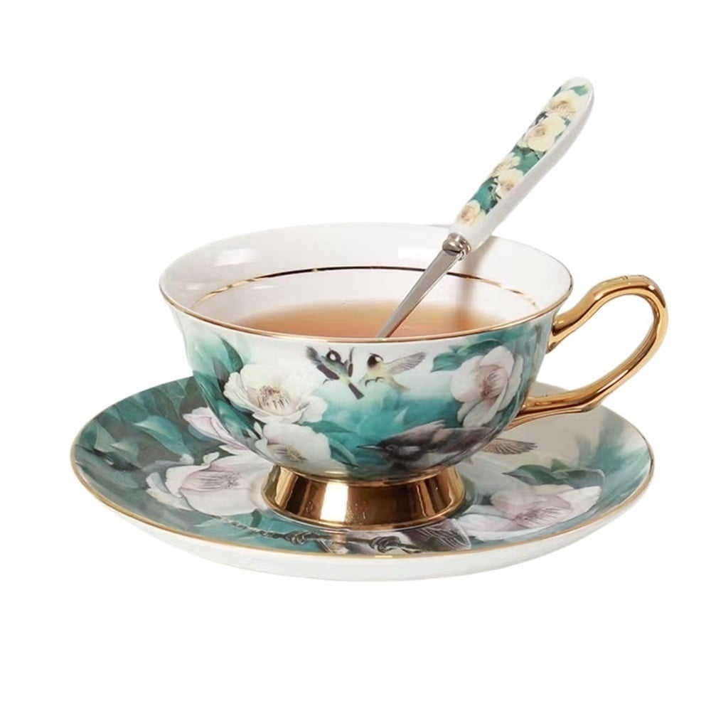 8.45 oz Ceramic Coffee Cup and Saucer Sets for Home Office Milk Tea ...