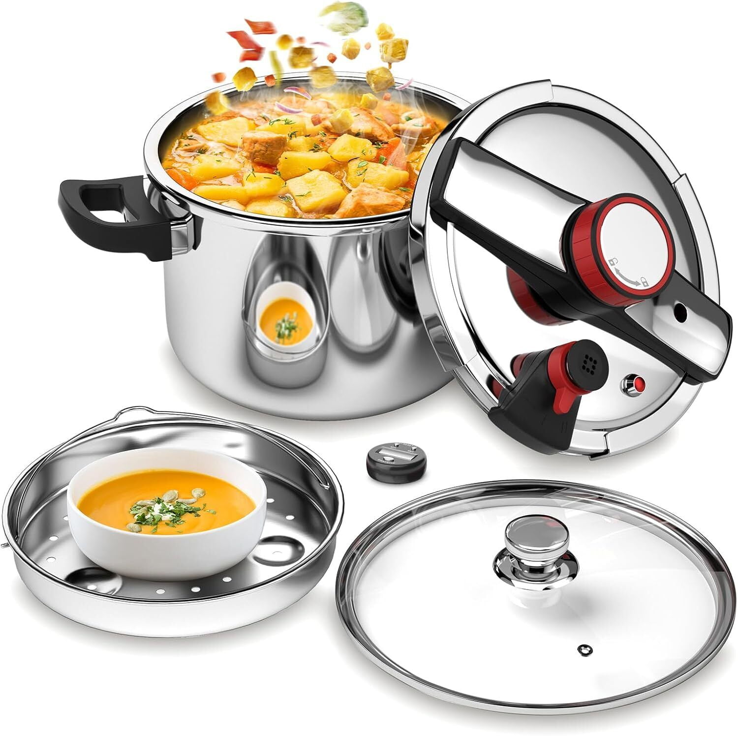 8.45QT Stainless Steel Pressure Cooker 3-Stage PSI Explosion-Proof w ...