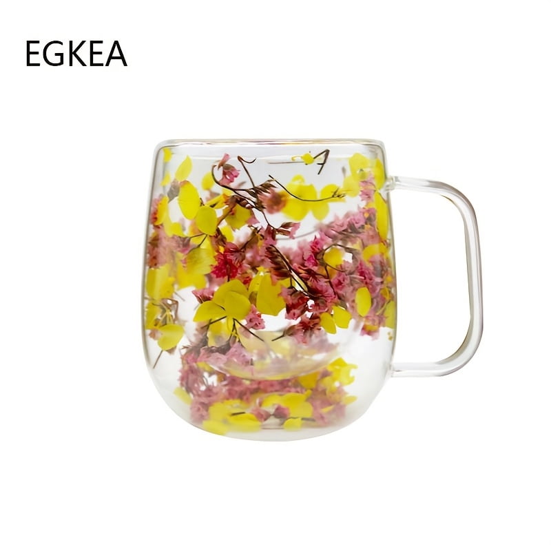 8.45oz Double-Walled Floral Glass Mug - Insulated Hot & Cold Drinkware ...