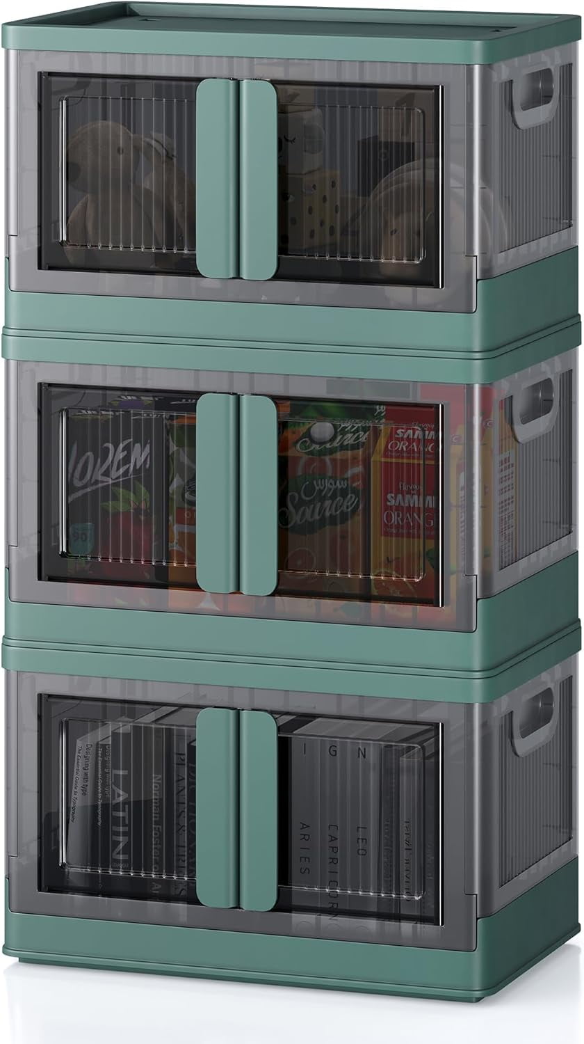 8.4Gal Collapsible Storage Bins with Lids & Wheels - 4 Pack Stackable ...