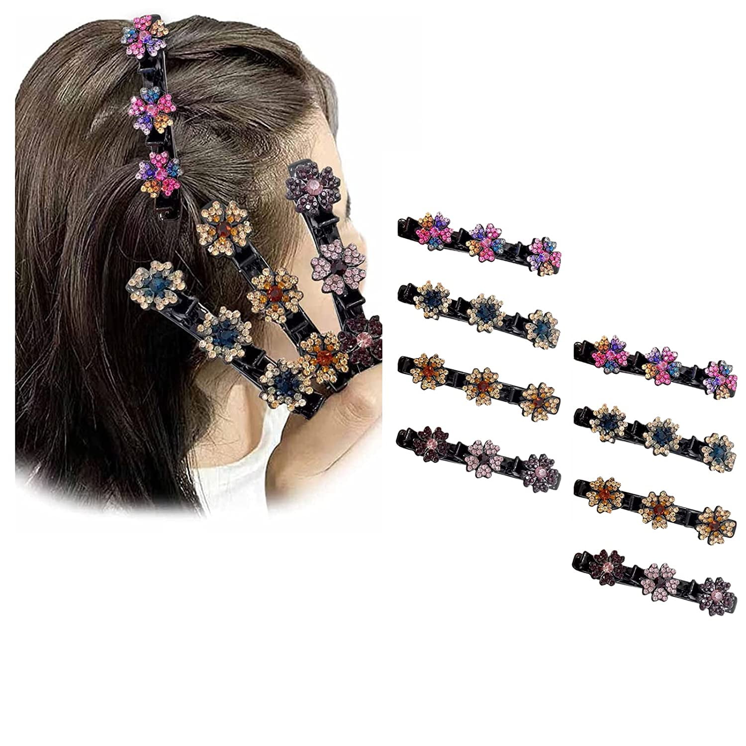 8/4PC Sparkling Crystal Stone Braided Hair Clips, Satin Fabric Hair ...