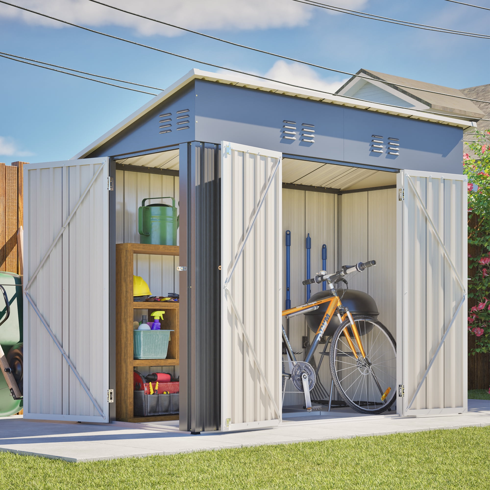 8×4ft Outdoor Storage Shed with Floor Frame, Lean to Shed for Backyard ...