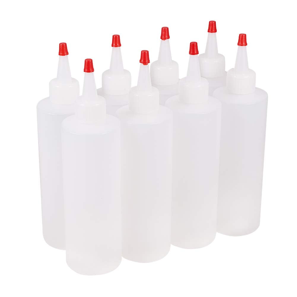 8.4oz 8Pack Plastic Open Nozzle Squeeze Bottles with Red Tip Caps ...