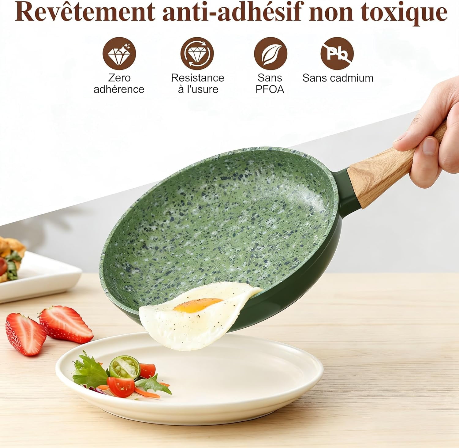 8.5 & 10.25 Inch Nonstick Frying Pan, Green PFAS-Free Non-Toxic Skillet ...