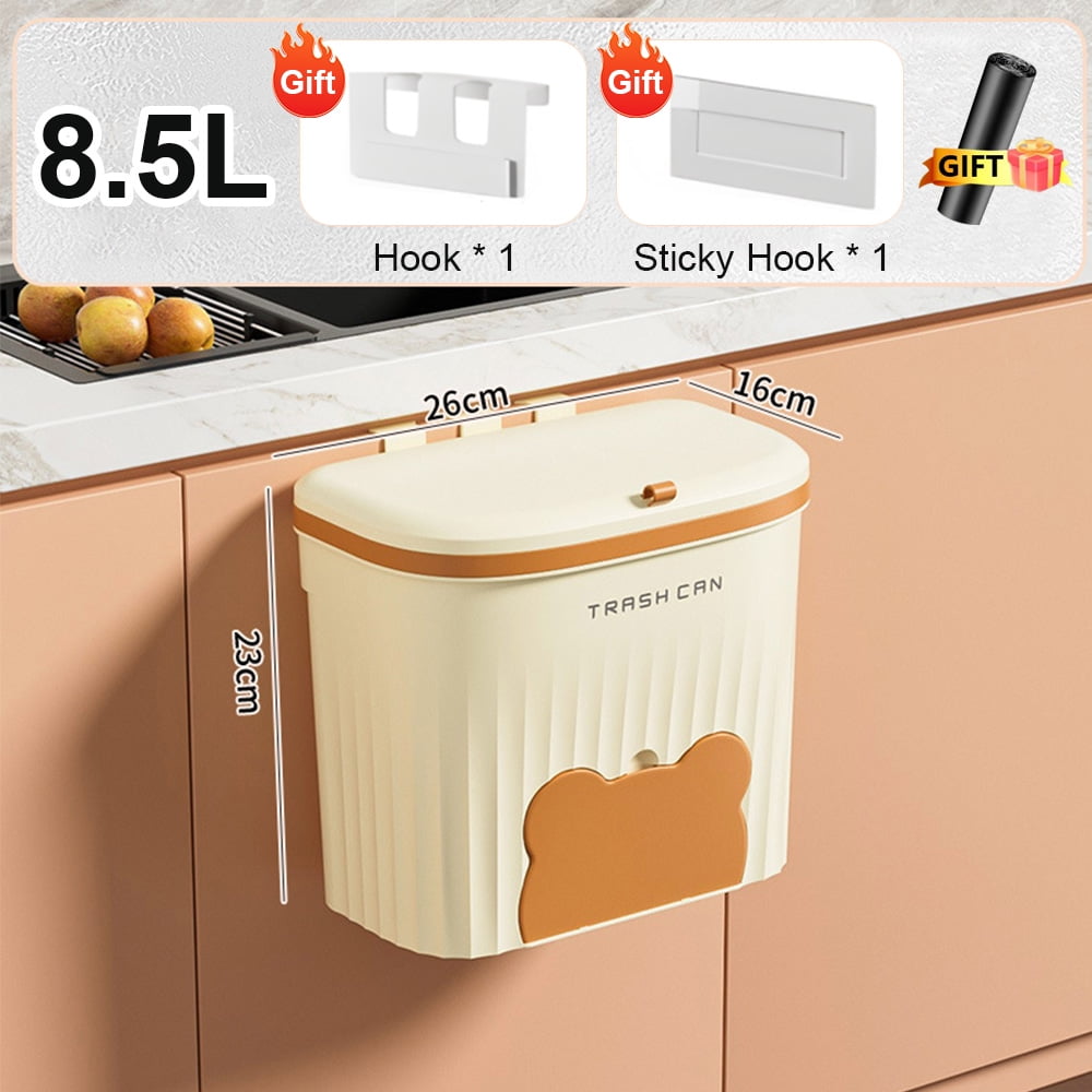 8.5/12L Kitchen Wastebasket Wall Mounted Trash Can With Lid Bathroom ...