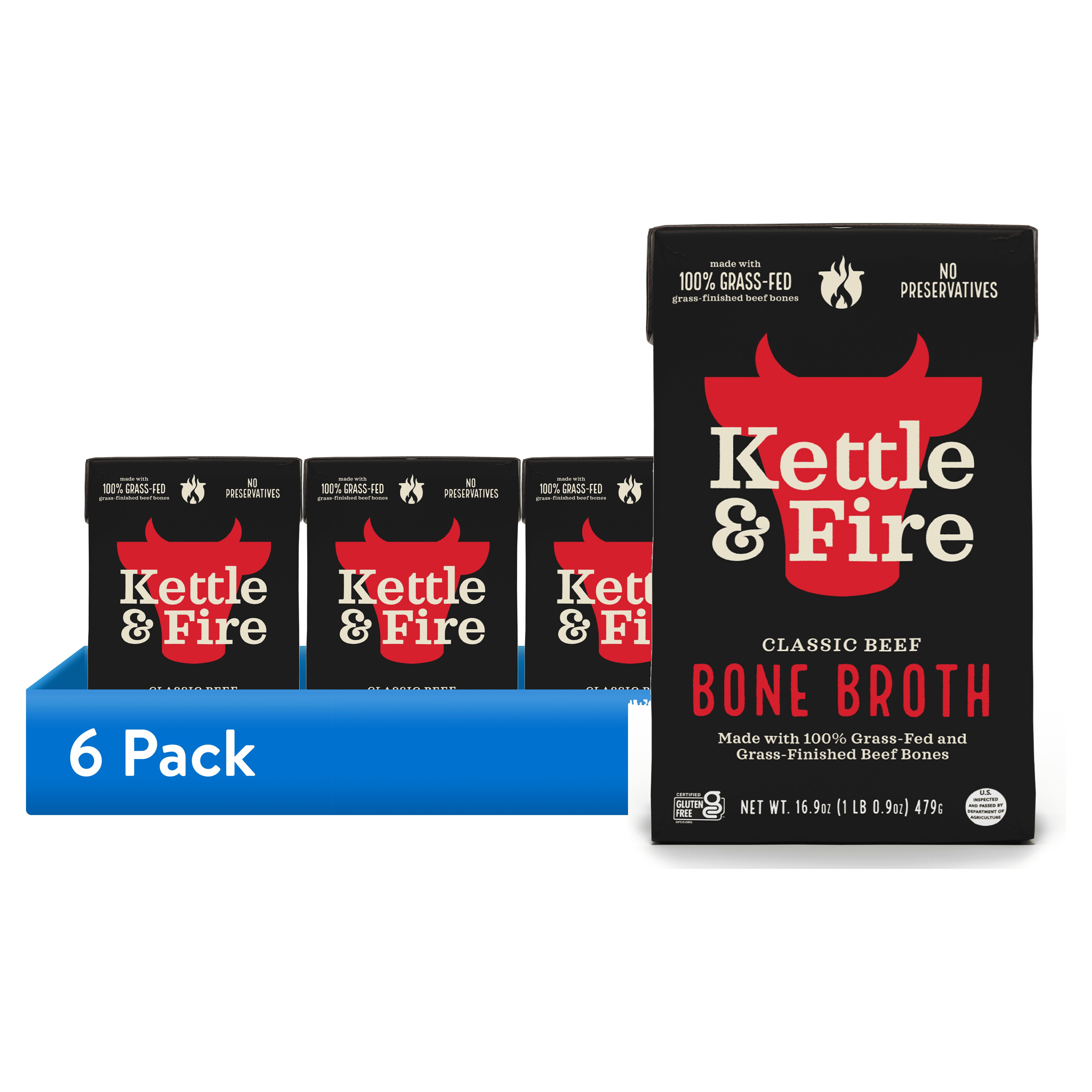 Kettle & Fire, Beef Bone Broth, 16.9oz, Shelf-Stable 6 Pack - Walmart.com