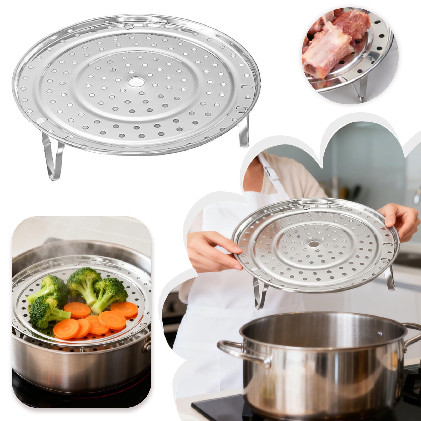 8.5" /21.5cm Stainless Steel Steaming Rack, Multifunction Steam Basket ...