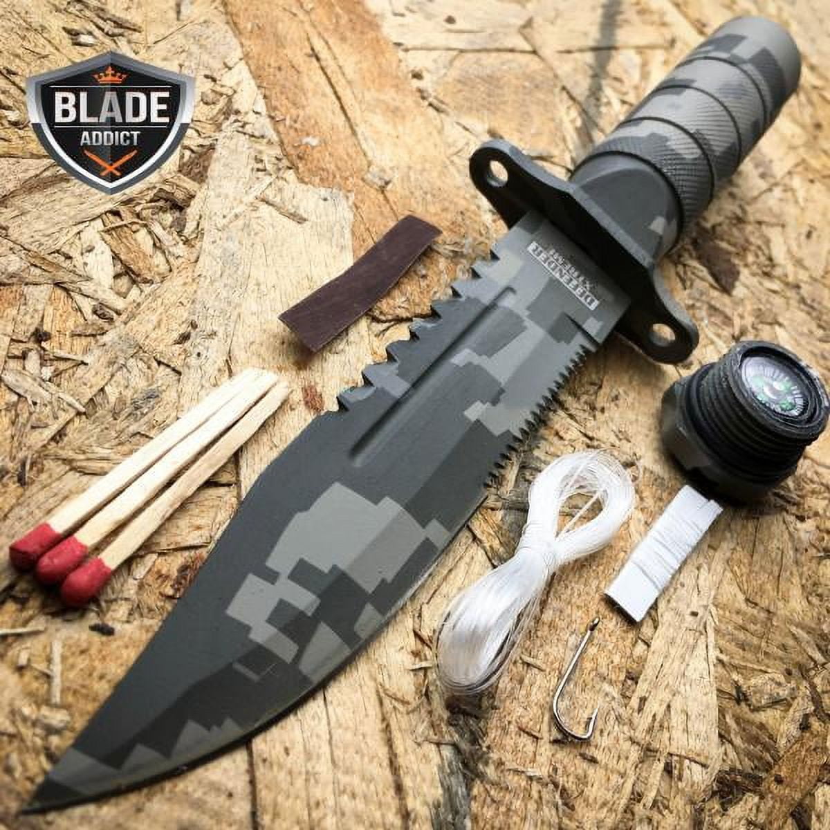 8.5" Camo Camping Fishing Hunting Knife Survival Kit Blade w/ Sheath ...