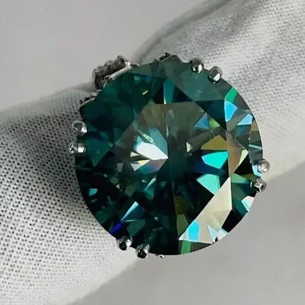 8.5 Ct Blue Moissanite Round Solitaire Ring - 925 Sterling Silver Gold ...