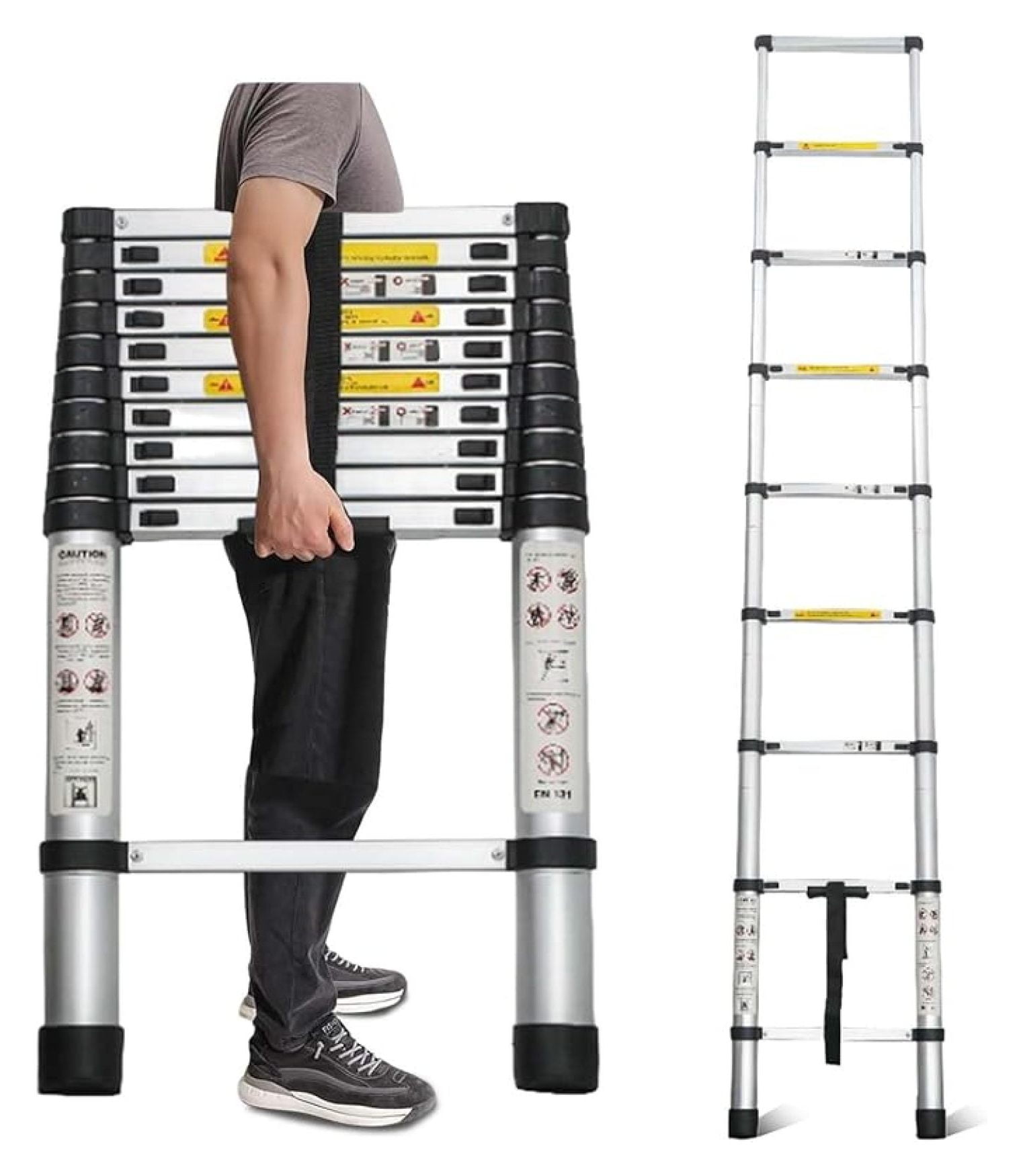 8.5 FT Collapsible Ladder, Aluminum Extension Ladder with Fixed Lock ...